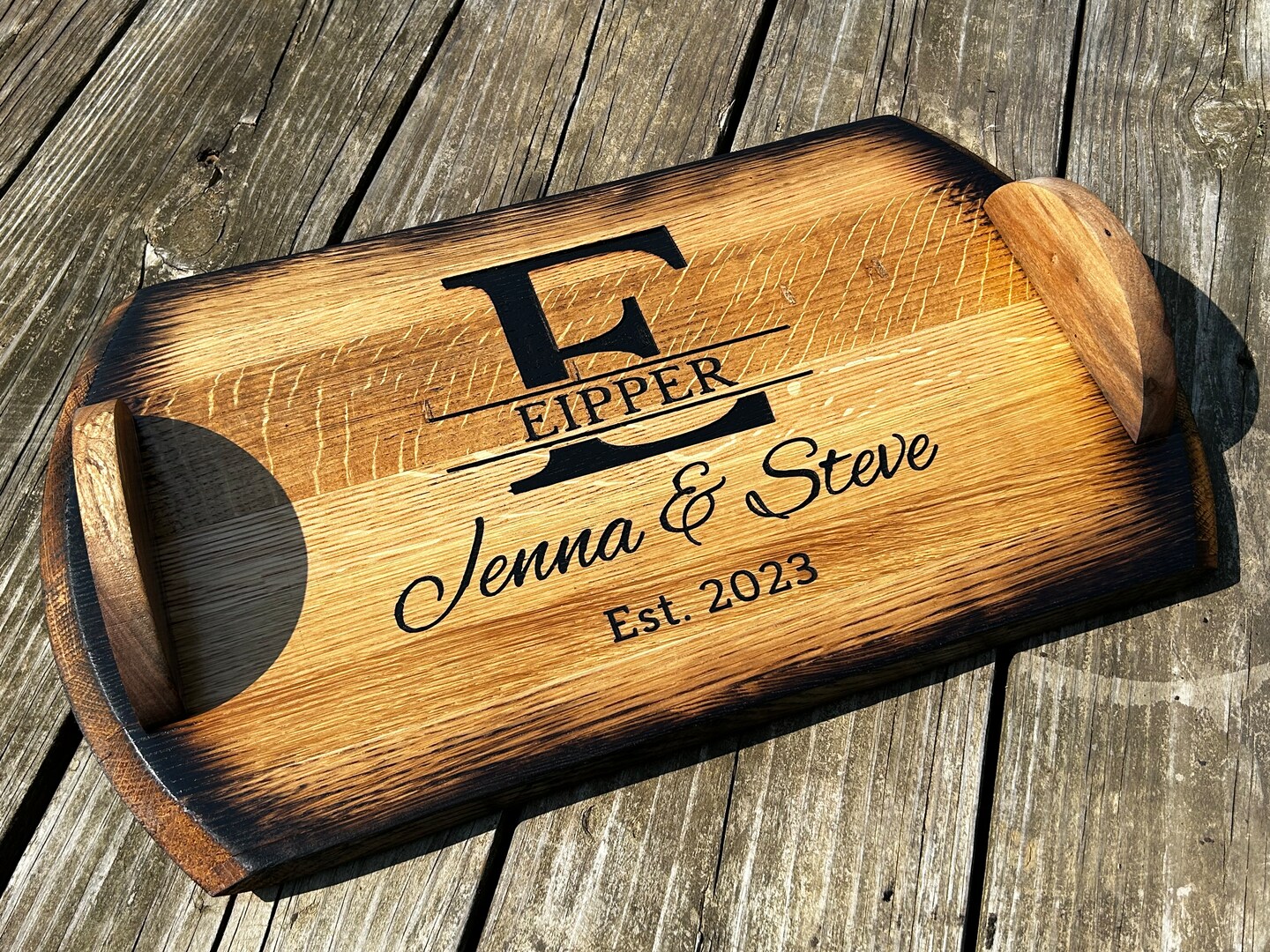 Personalized Whiskey Barrel Serving Tray, Rustic Wedding Serving Tray ...