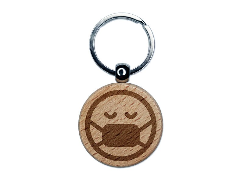 Face Mask Sick Health Emoticon Engraved Wood Round Keychain Tag Charm ...