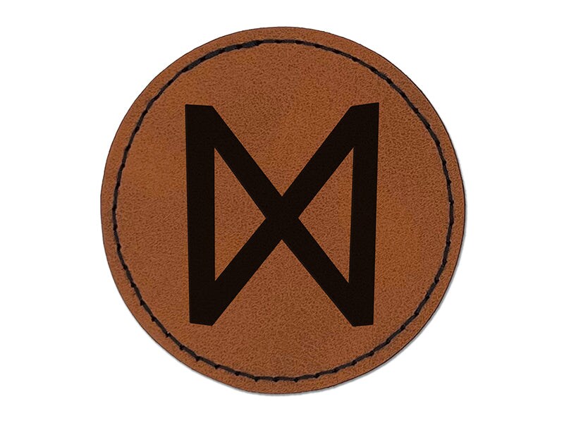 Norse Viking Dwarven Rune Letter D Round Iron-On Engraved Faux Leather ...