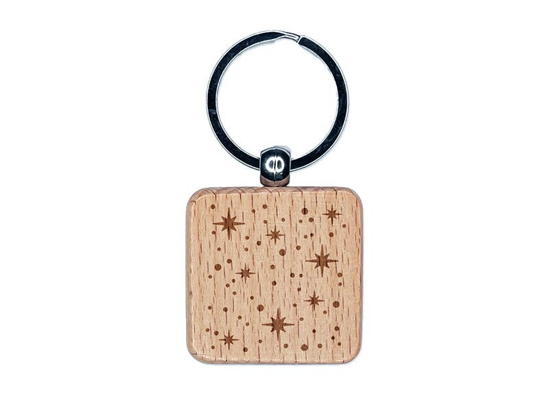 Shining Stars Outer Space Engraved Wood Square Keychain Tag Charm ...