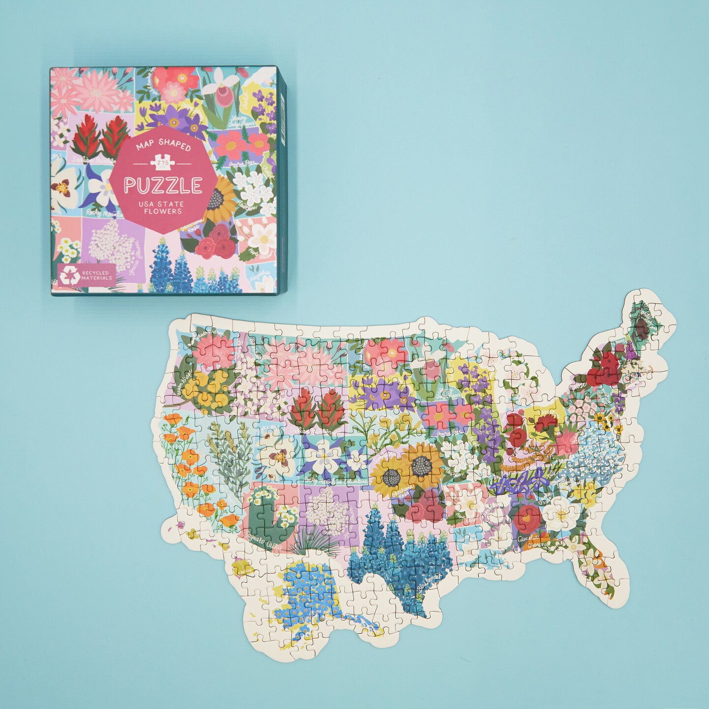Map Shaped US State Flowers Jigsaw Puzzle (275 pc) | MakerPlace by Michaels