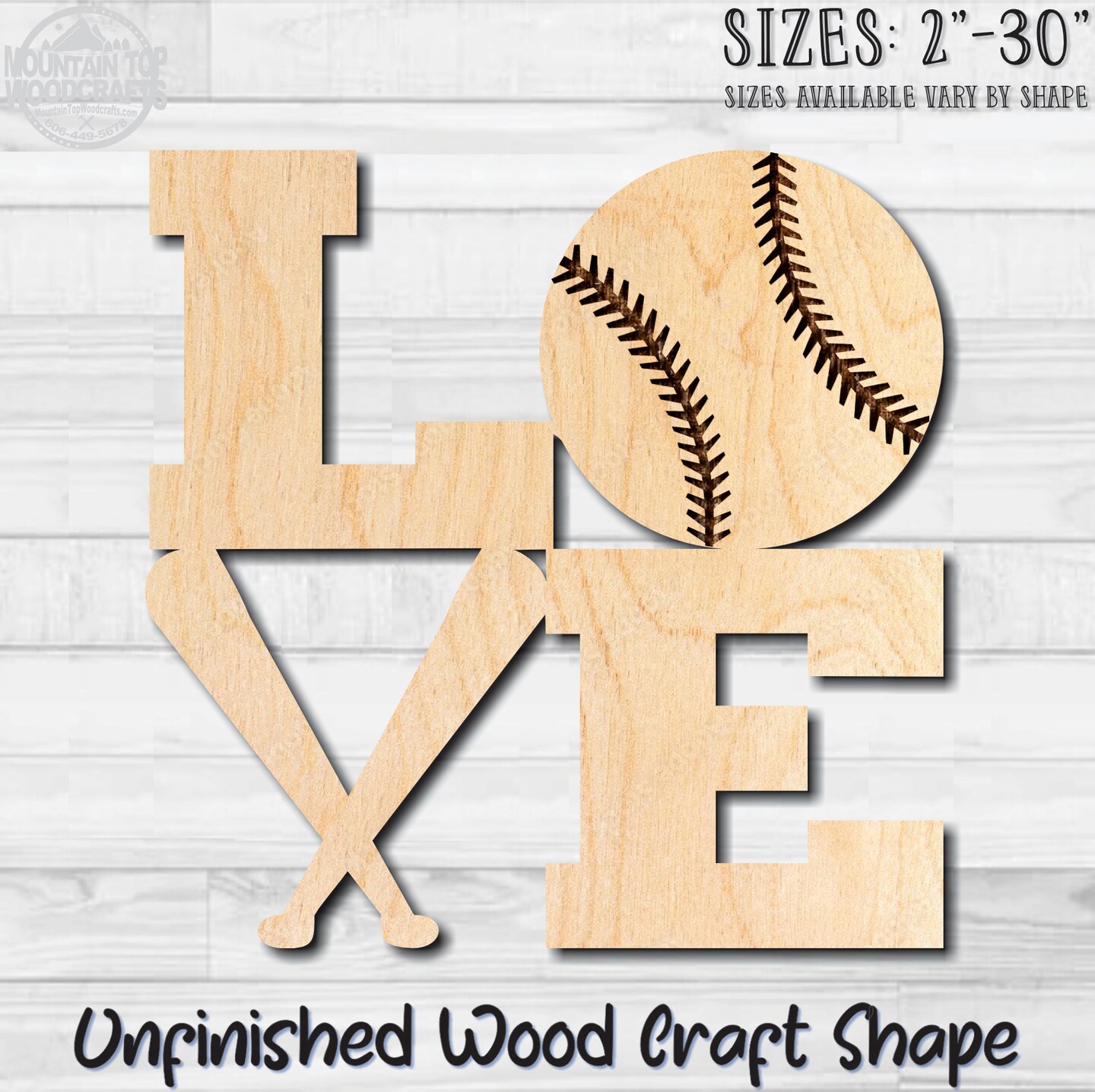 Baseball LOVE Wording Unfinished Wood Shape Blank Laser Engraved Cut ...