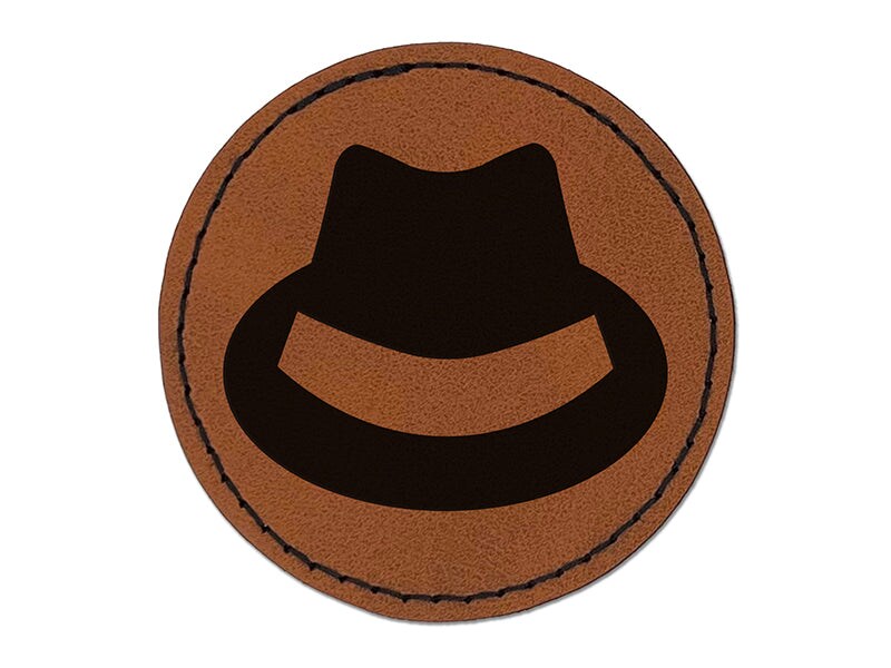 Fedora Hat Round Iron-On Engraved Faux Leather Patch Applique - 2.5 ...