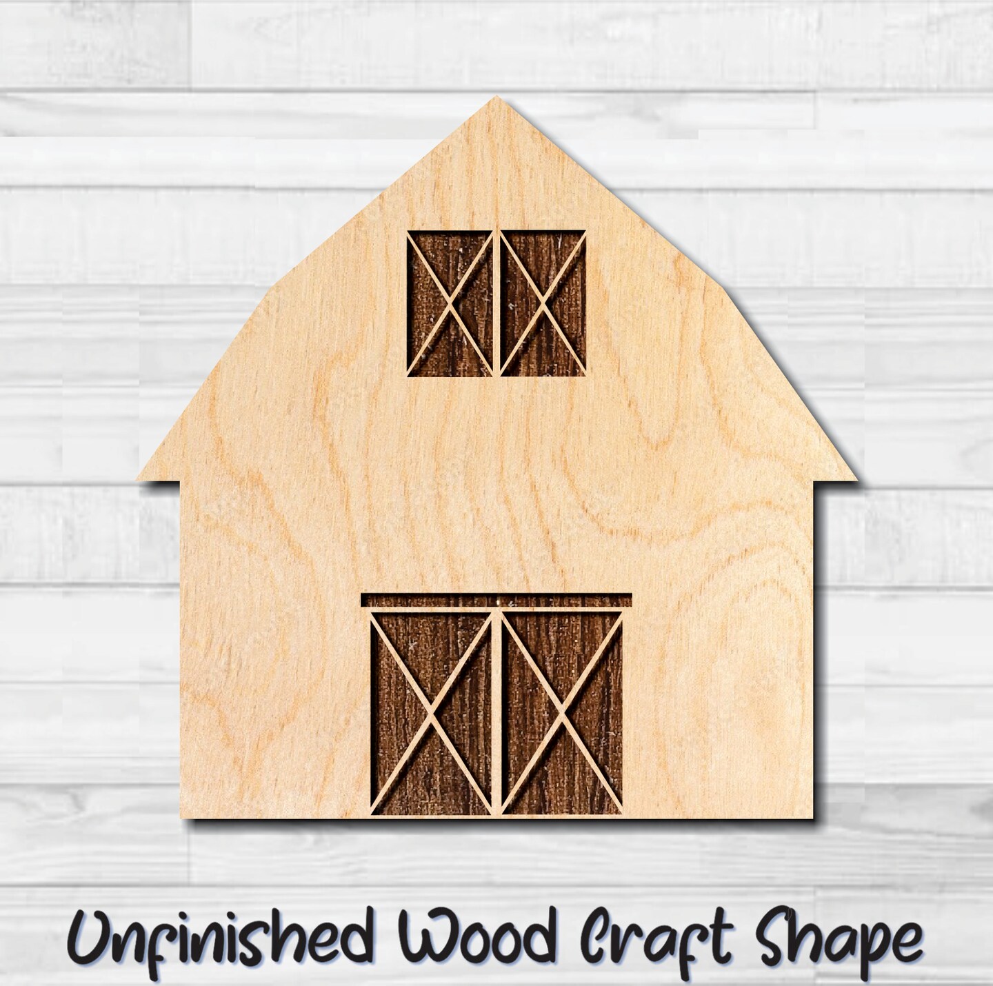 Barn Unfinished Wood Shape Blank Laser Engraved Cut Out Woodcraft Craft ...