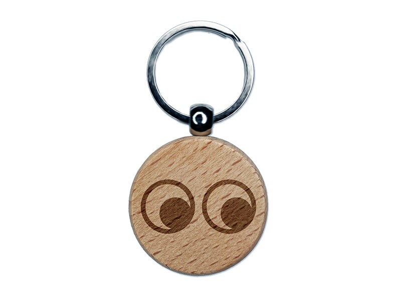 Cute Cartoon Eyes Looking to Side Engraved Wood Round Keychain Tag ...