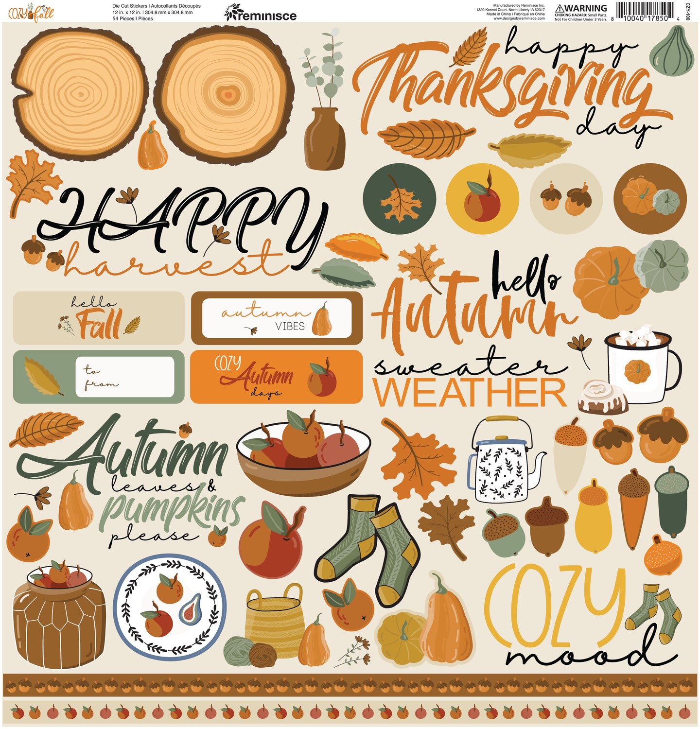 Reminisce Cozy Fall 12x12 Stickers | Michaels