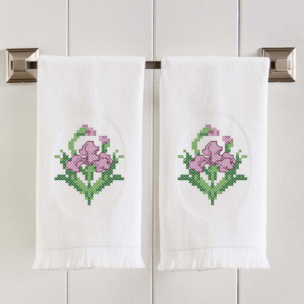 Herrschners Iris Bloom Terry Towel Pair Stamped Cross-Stitch | Michaels