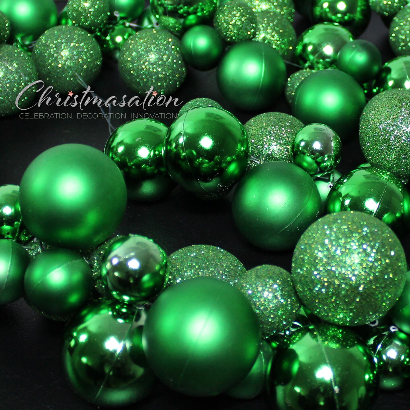 Green Glitter Shiny and Matte Bauble Garland, Stair Railing, Fireplace ...
