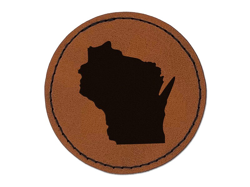 Wisconsin State Silhouette Round Iron-On Engraved Faux Leather Patch ...