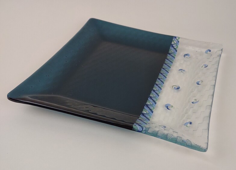 9.5 inch Square Plate - Transparent Blue glass | MakerPlace by Michaels