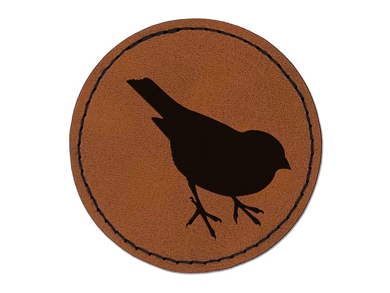 Sparrow Bird Solid Round Iron-On Engraved Faux Leather Patch Applique ...