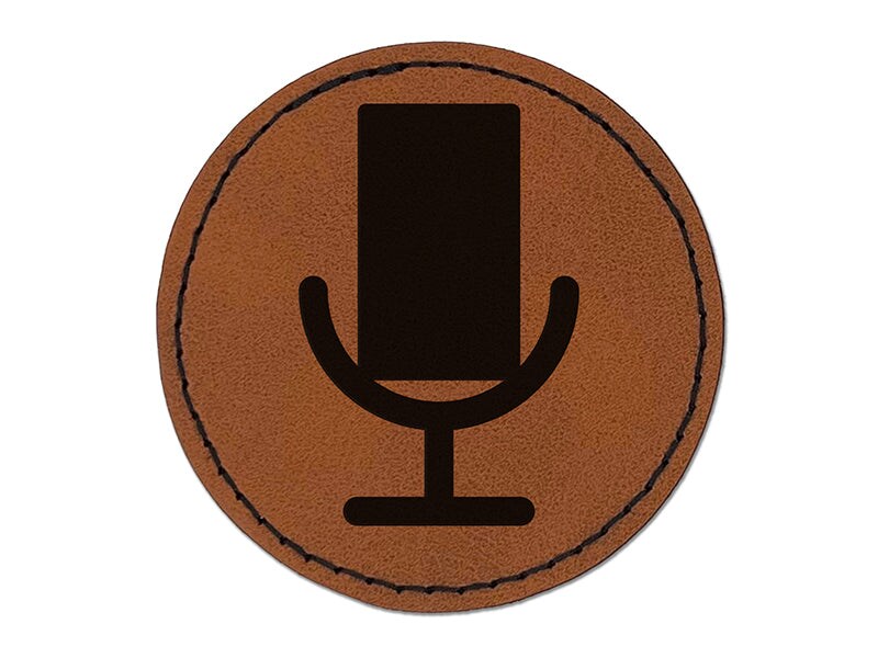 Podcast Broadcast Microphone Round Iron-On Engraved Faux Leather Patch ...