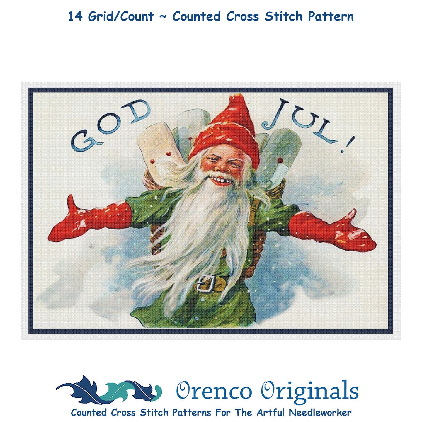 Elf Gnome God Jul! Jenny Nystrom Christmas Counted Cross Stitch Pattern ...