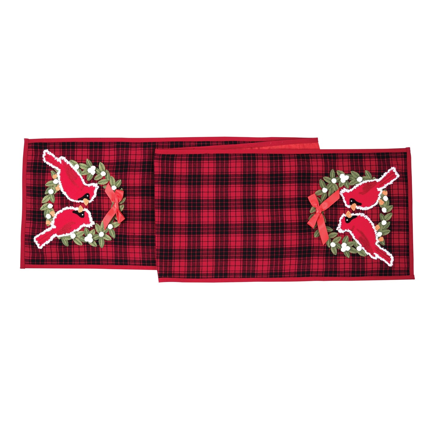 72" x 13" Christmas Holiday Red Cardinal with Wreath Red & Black Plaid ...