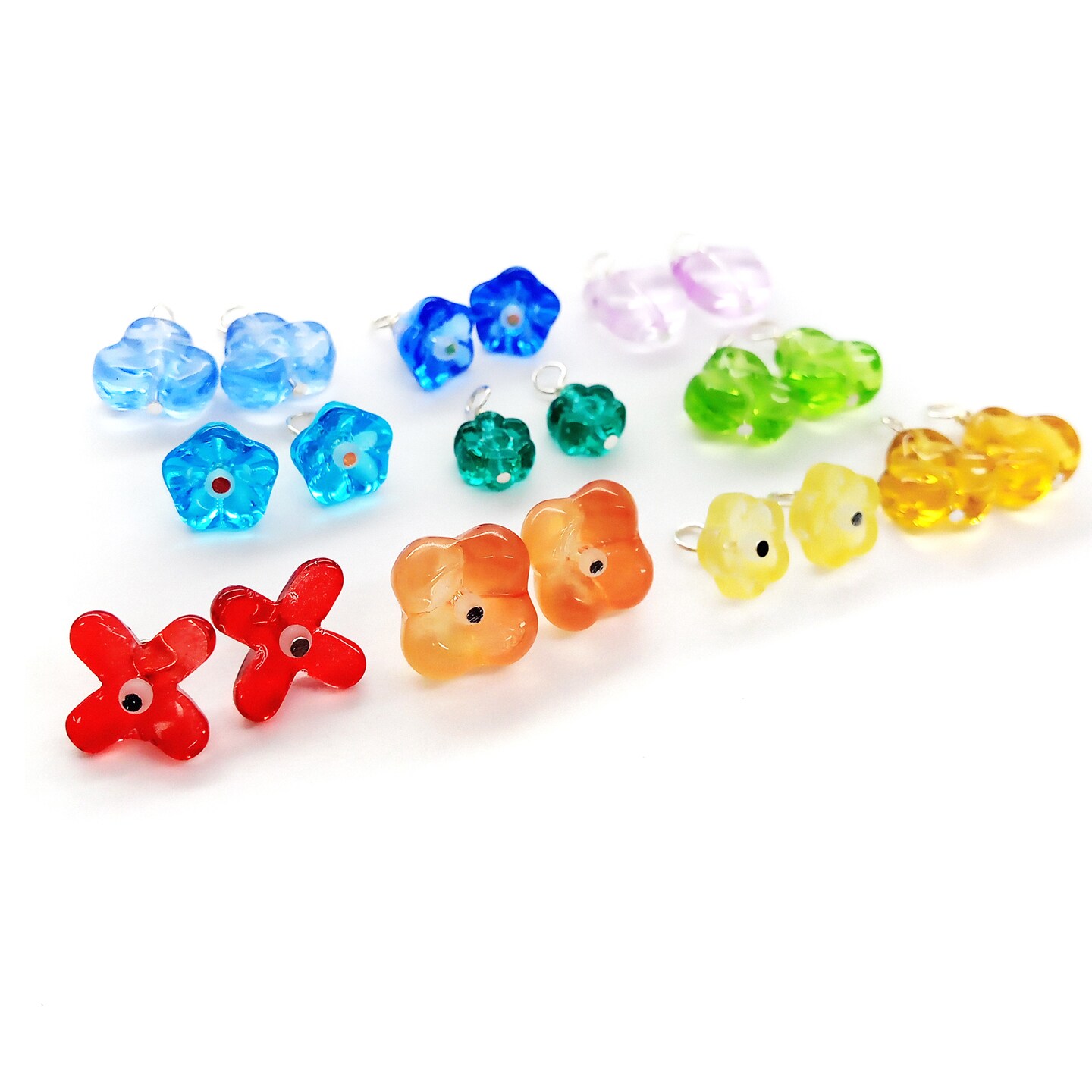 10 Pairs Flower Charms, Matching Glass Bead Dangles to Make Earrings ...