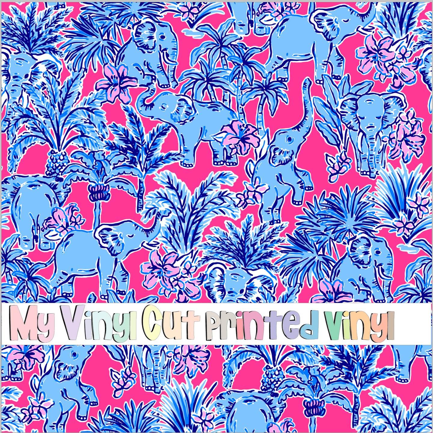 12 x 12 inch Sheet of Printed Vinyl or HTV in the Elephant Jungle Blue ...