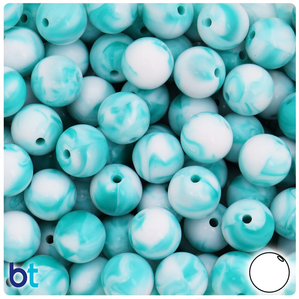 BeadTin Turquoise Marbled 14mm Round Plastic Craft Beads (40pcs) | Michaels