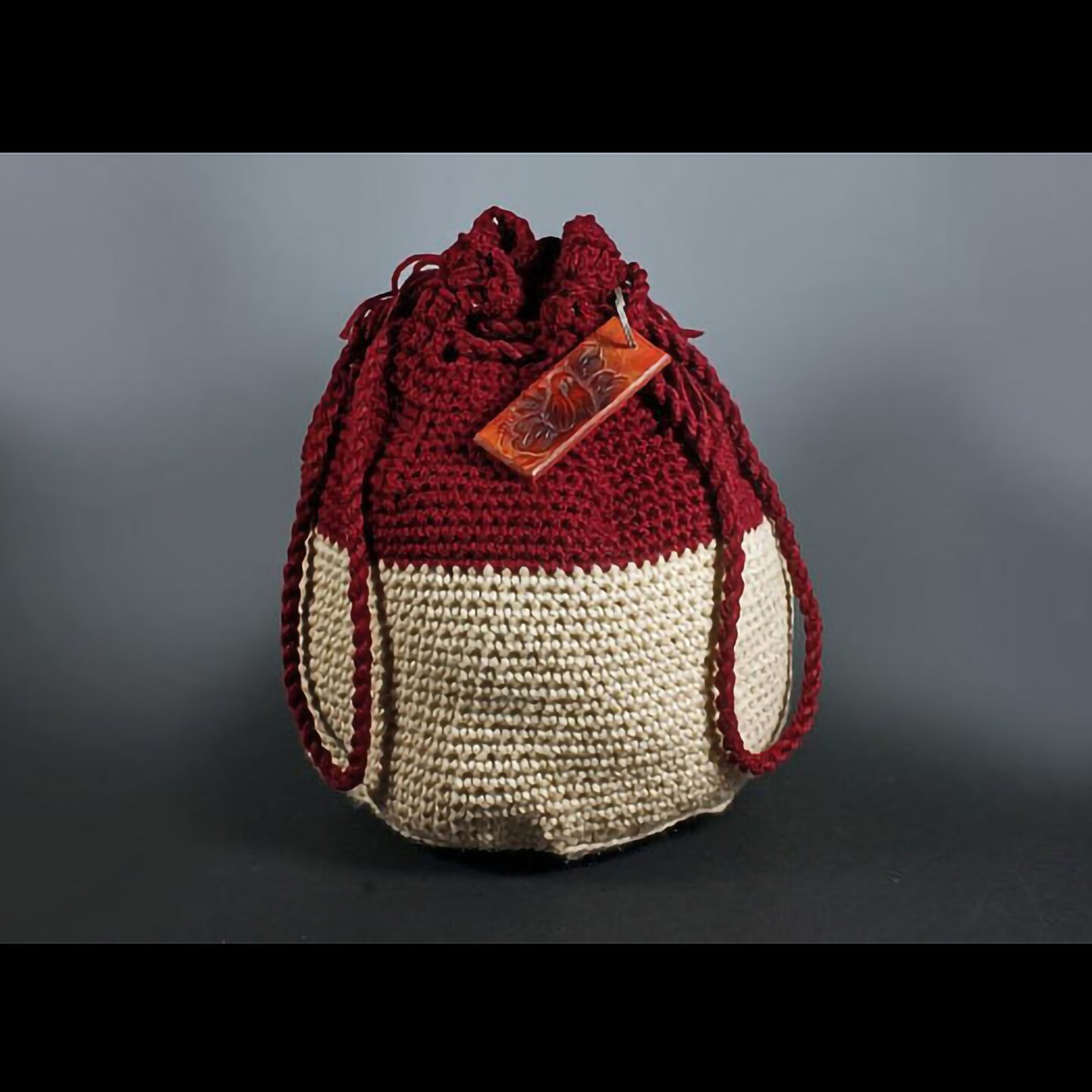Crochet Drawstring Bag With Hand Tooled Leather Key Ring, Boho Bag ...
