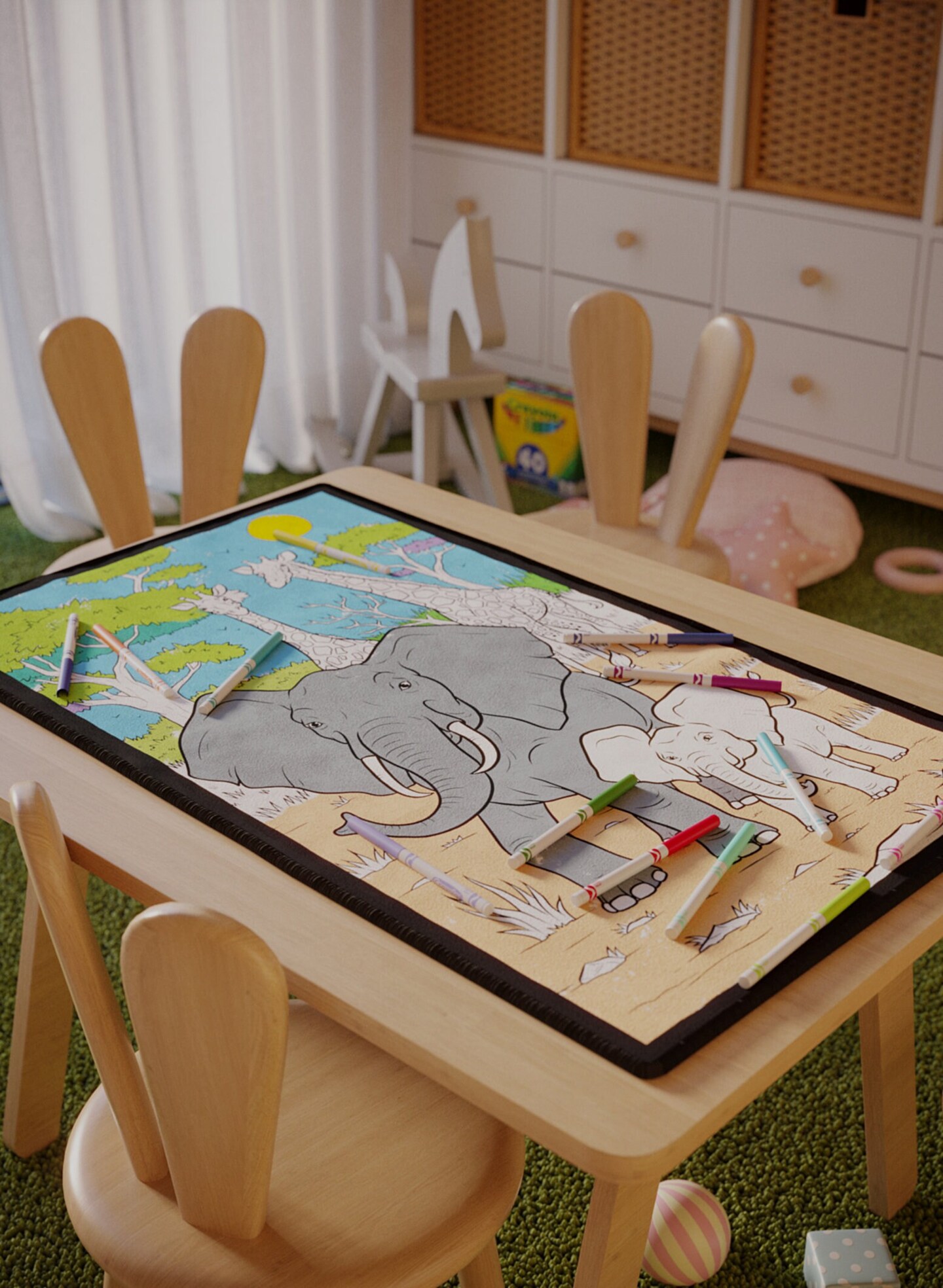 Kids Adult Coloring Book Rug Washable Marker Gift For Artist Animal ...
