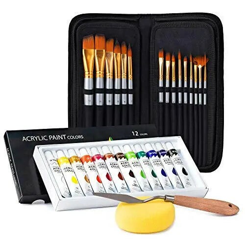 Paint Brush Set with 15 Paint Brushes for Acrylic Painting and Bonus 12 ...