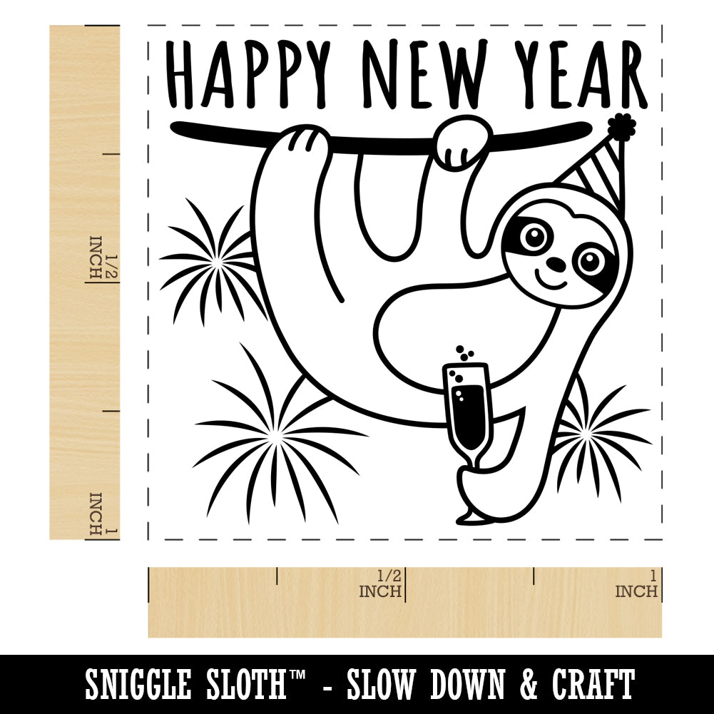 Happy New Year Sloth with Champagne Self-Inking Rubber Stamp Ink ...
