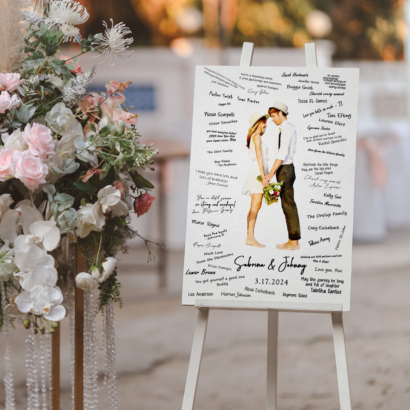 Personalized Wedding Guest Book Alternative Canvas Print, Water Color ...