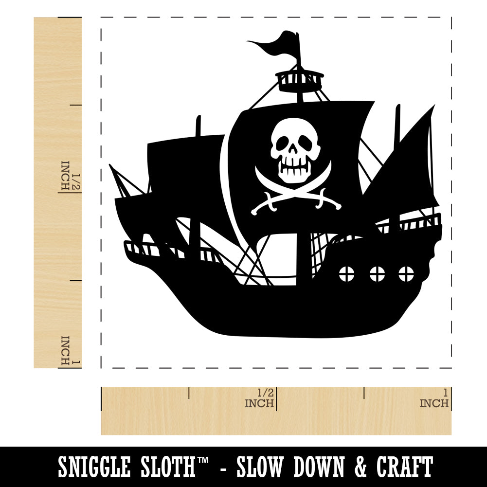 Haunted Ghost Pirate Ship with Jolly Roger Self-Inking Rubber Stamp Ink ...