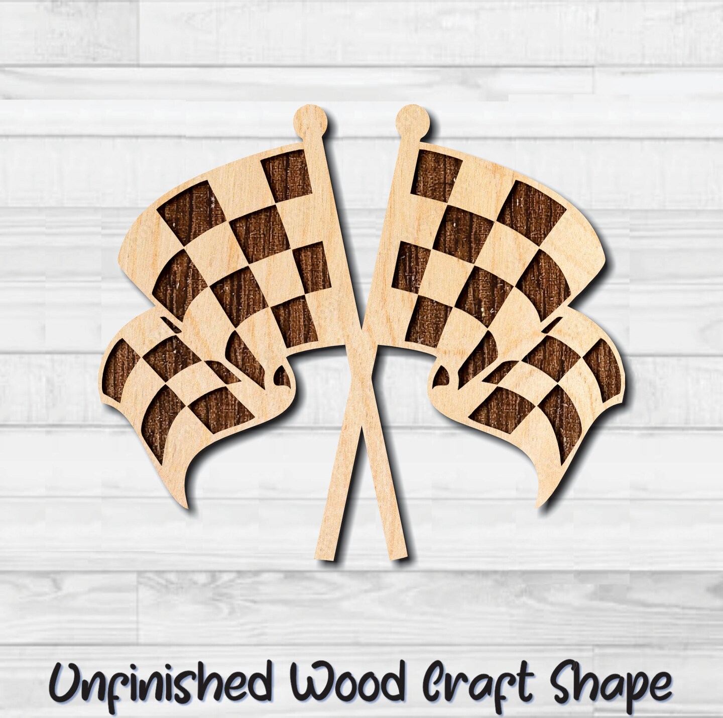 Checkered Flags Unfinished Wood Shape Blank Laser Engraved Cutout ...