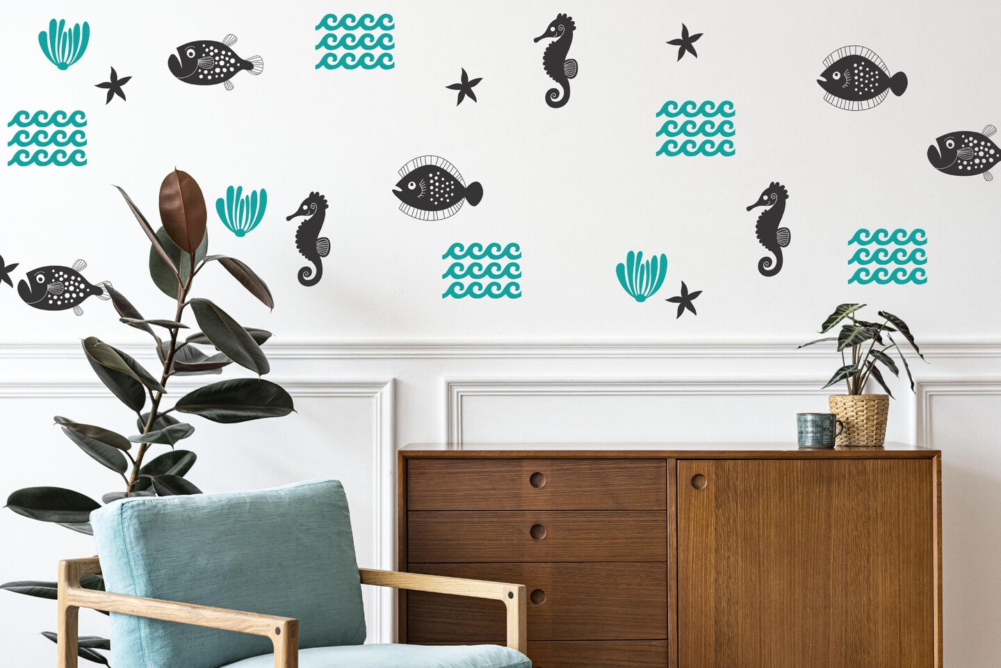 Coastal Decor Decal Set - Fish, Seahorse, Starfish, Ocean Waves and ...