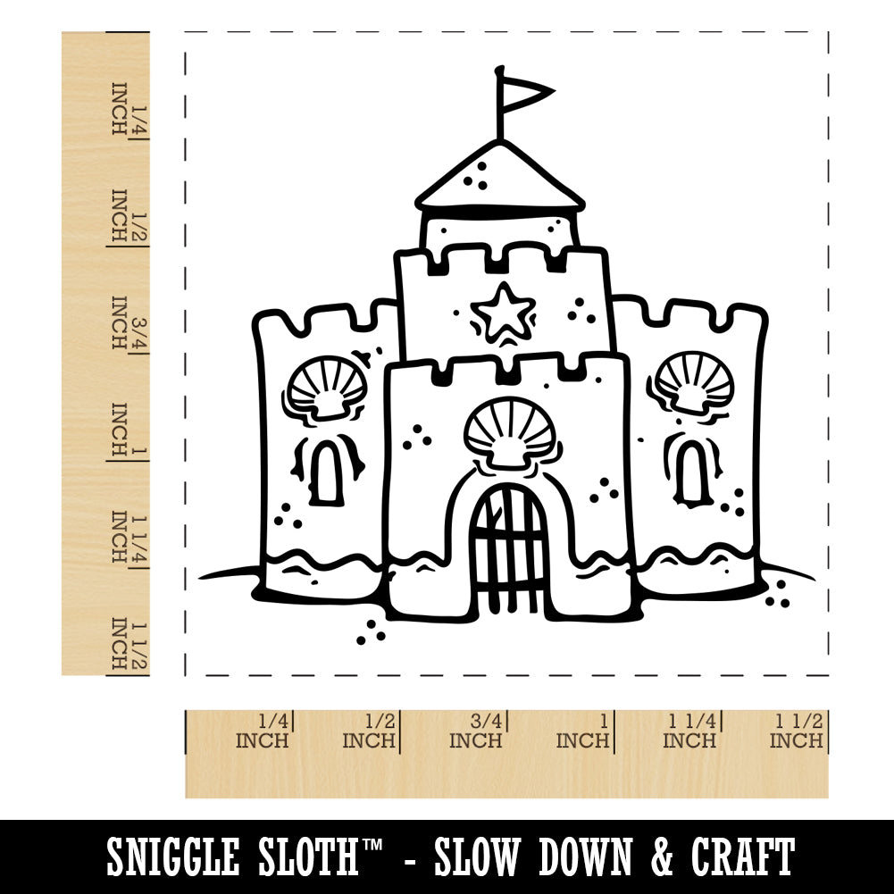 Beach Sand Castle with Seashells and Starfish Self-Inking Rubber Stamp ...