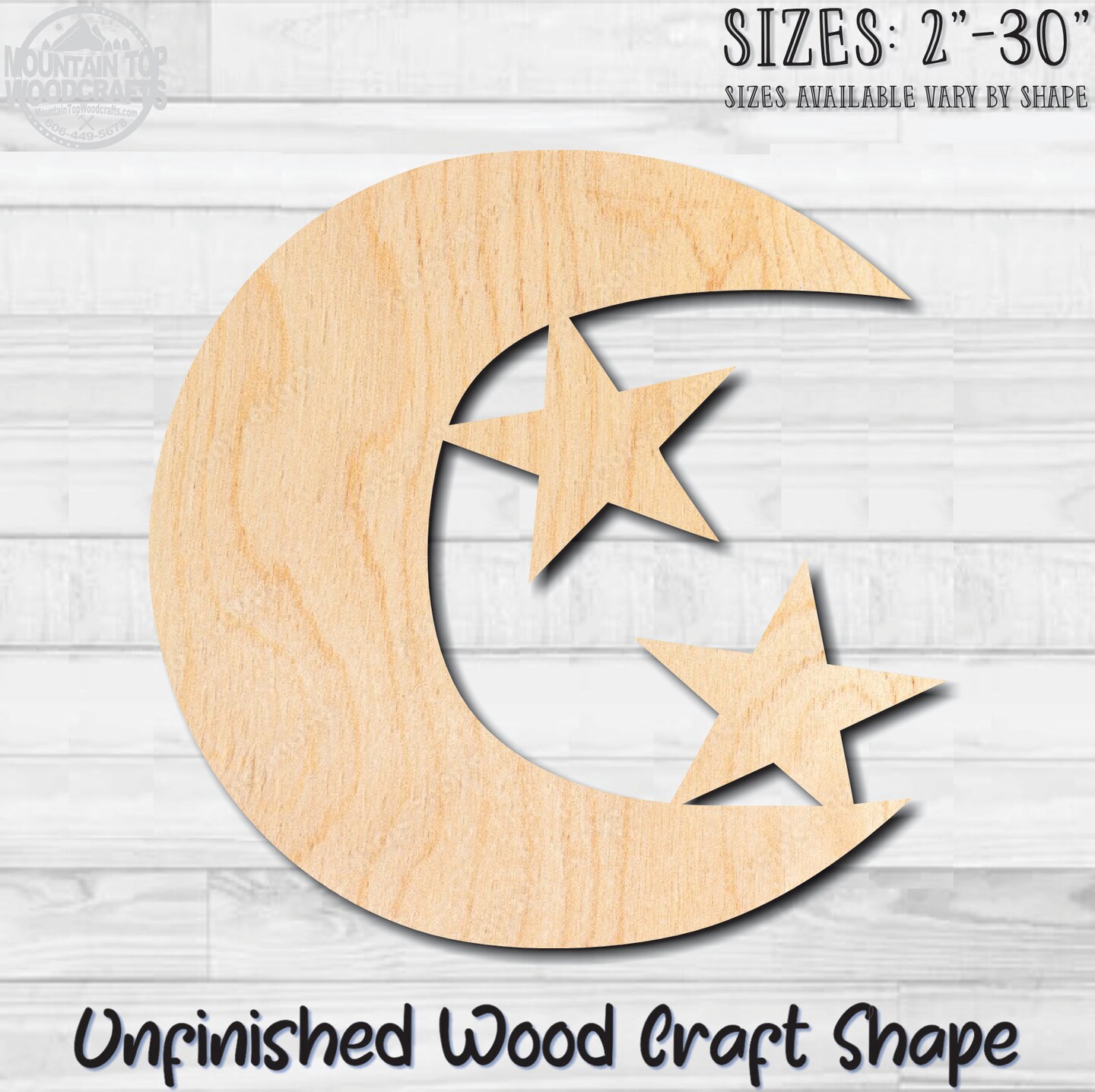 Crescent Moon and Stars Unfinished Wood Shape Blank Laser Engraved ...