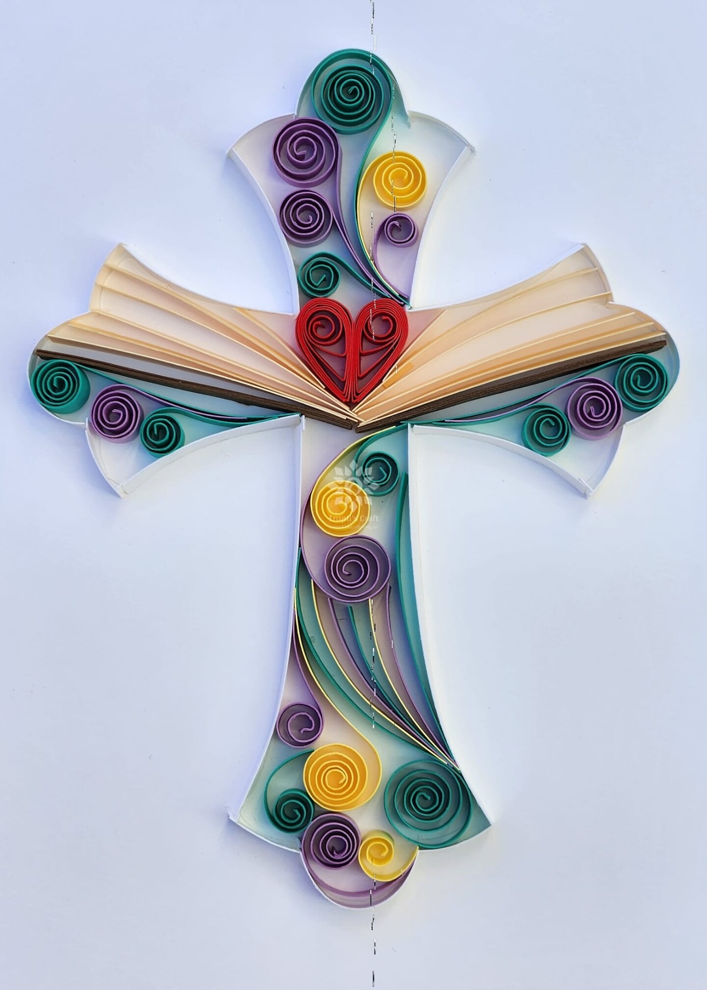 Framed Paper Quilling Cross with Heart and Bible Cross Artwork Gift for ...