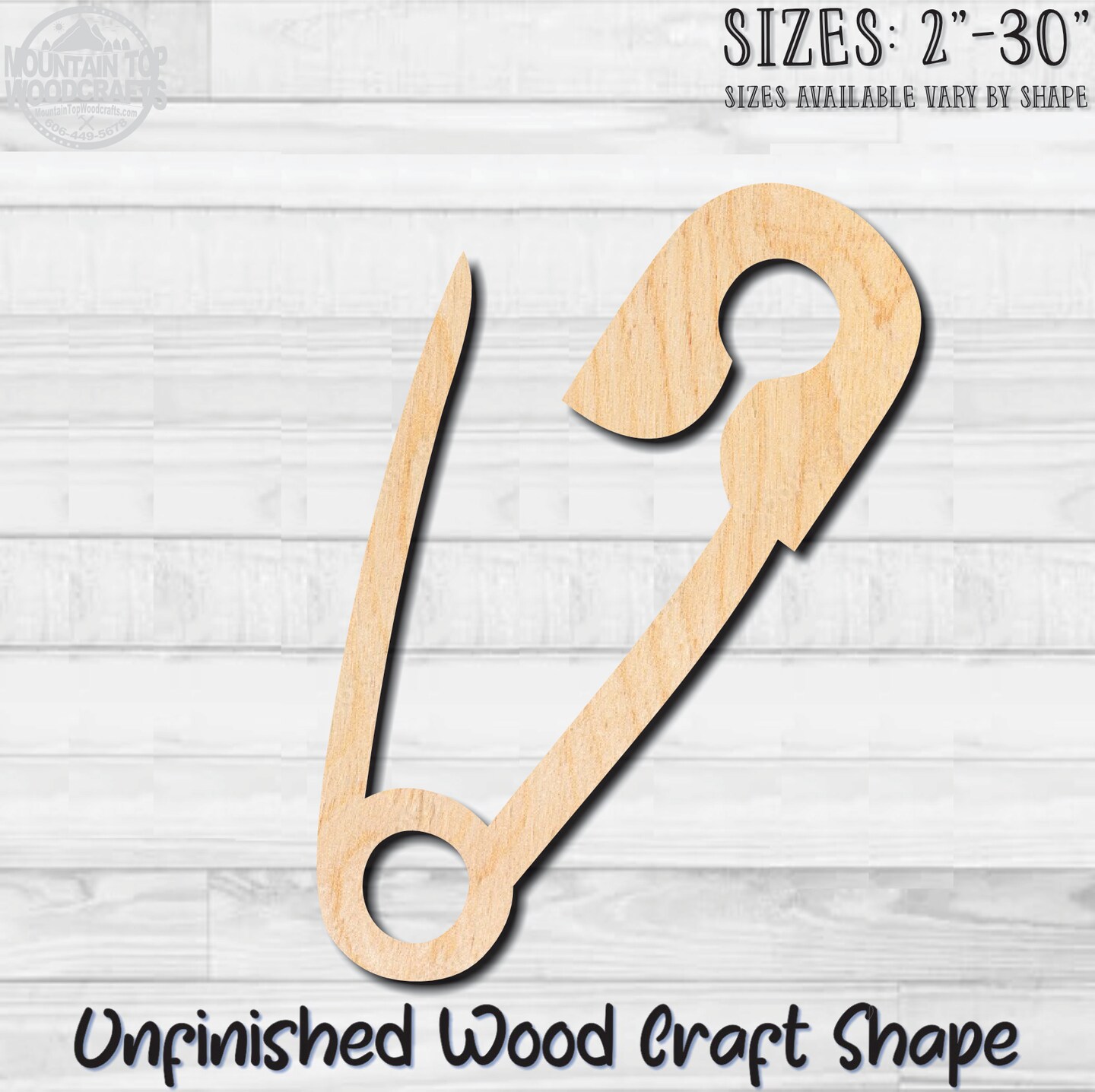 Open Safety Pin Sewing Unfinished Wood Shape Blank Laser Engraved ...