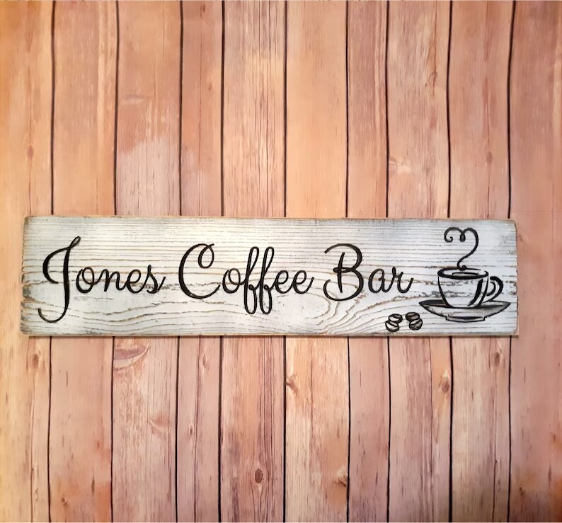 Custom Coffee Sign, Distressed Wood, Rustic Home Decor, Kitchen Wall ...