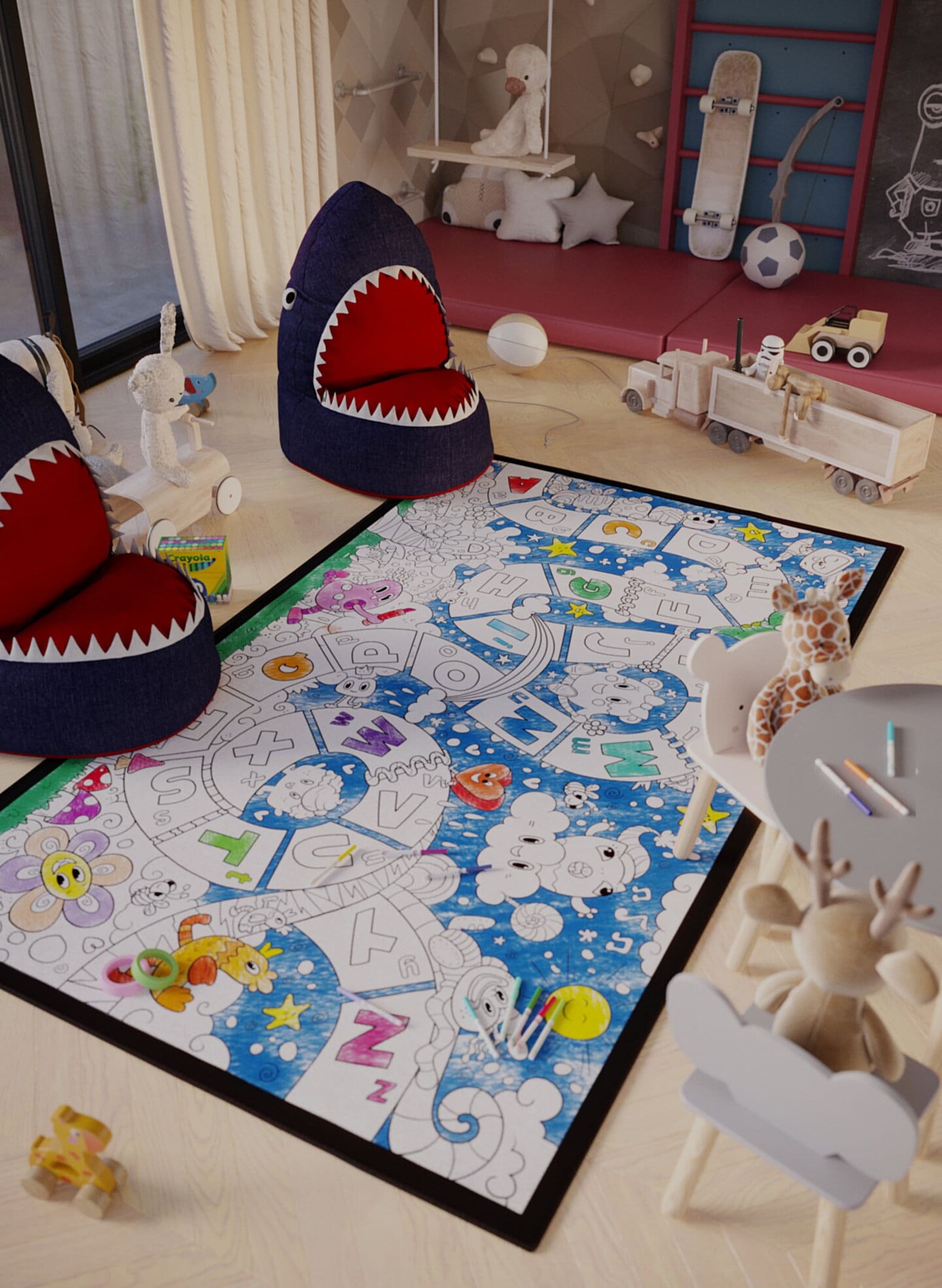 ABC'S Learning Coloring Poster Washable Rug Preschool Toddler ...