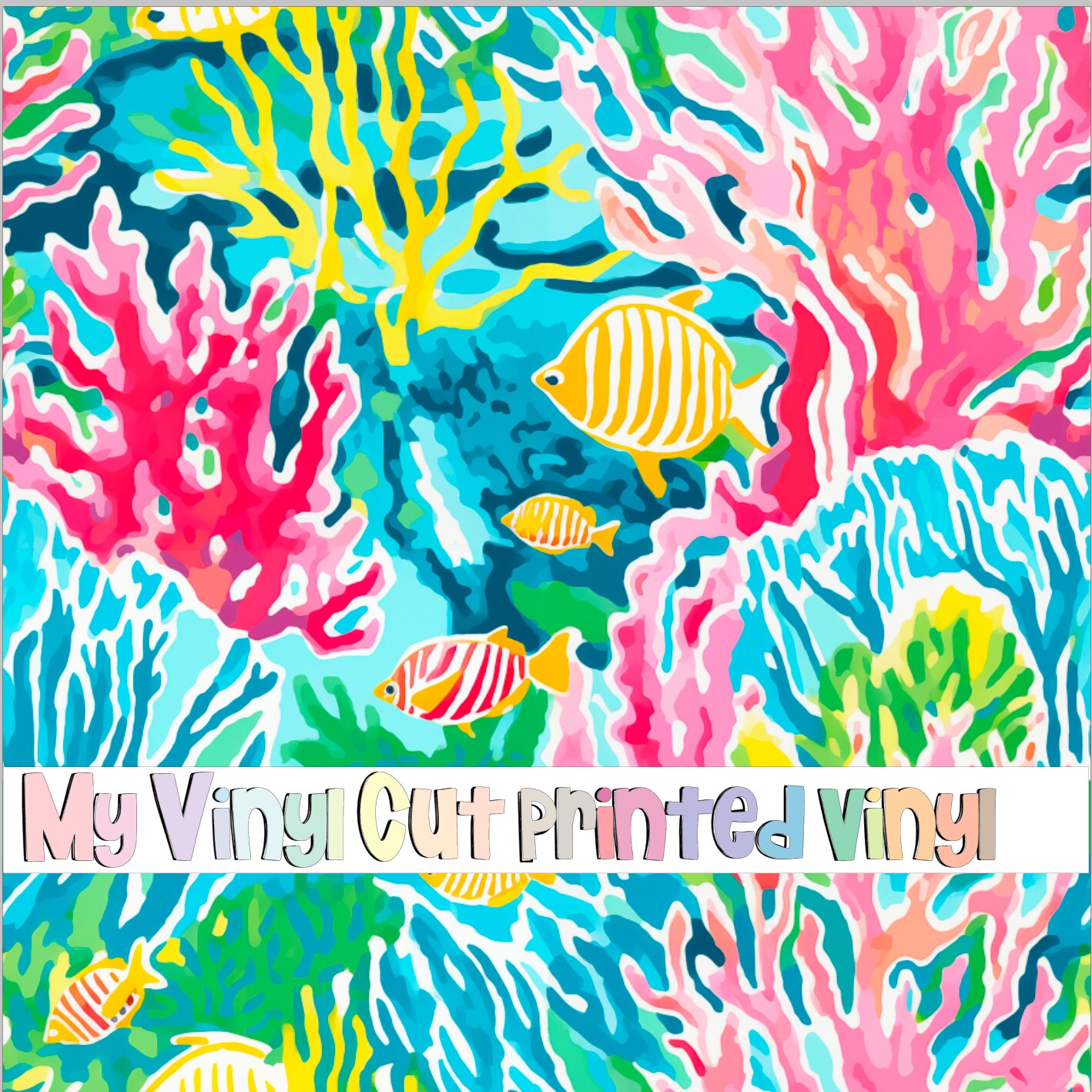 12 x 12 inch Sheet of Printed Vinyl or HTV in the Coral Reef B Pattern ...