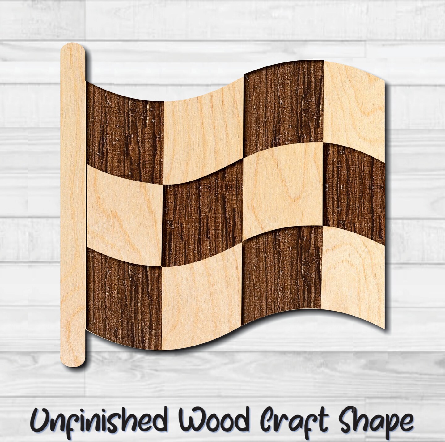 Checkered Flag Race Unfinished Wood Shape Blank Laser Engraved Cutout ...