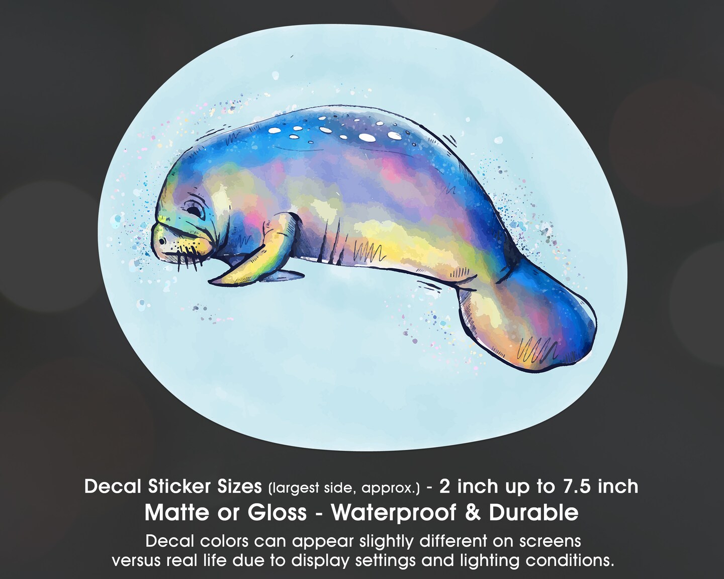 Manatee Color Watercolor Sea Cow, Vinyl Decal Sticker In Multiple Sizes ...