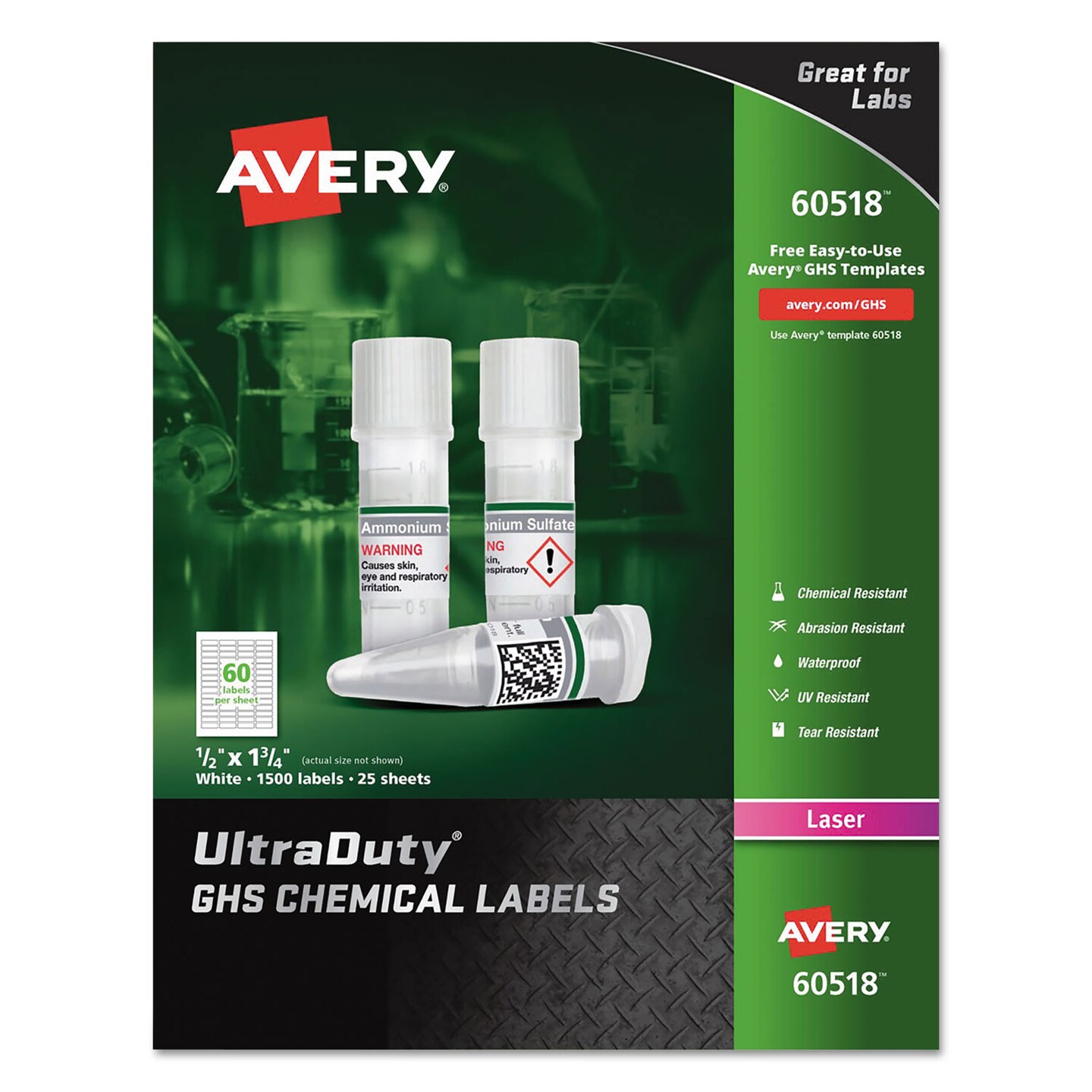 Avery UltraDuty GHS Chemical Waterproof and UV Resistant Labels 0.5 x 1 ...