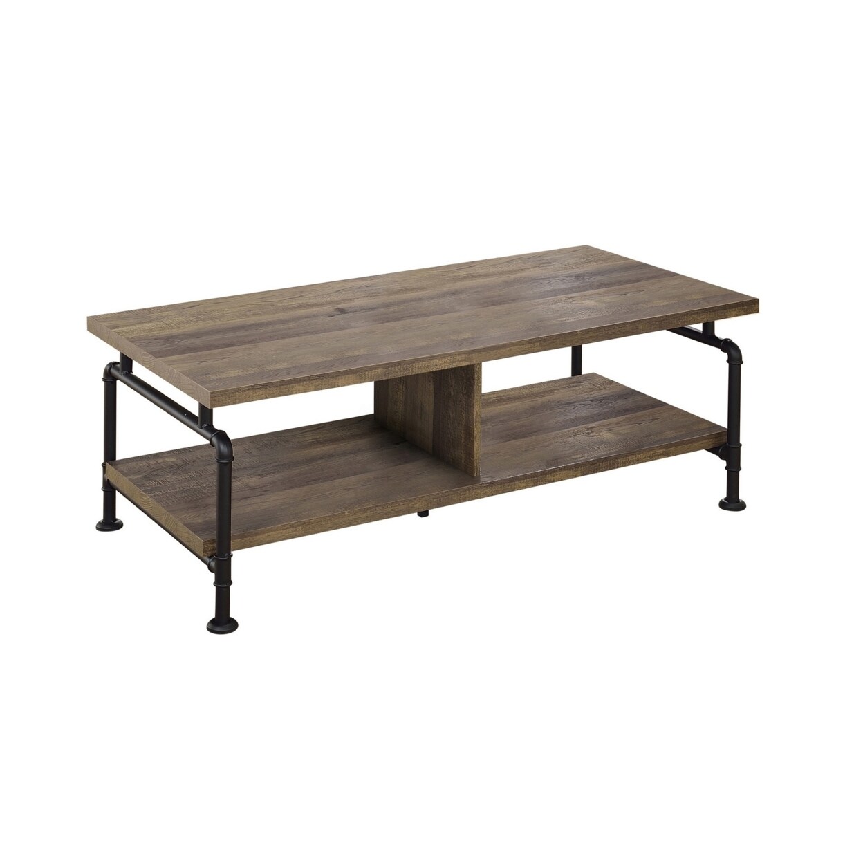 Saltoro Sherpi Wren 47 Inch Coffee Table, Rustic Brown Surface, Metal ...