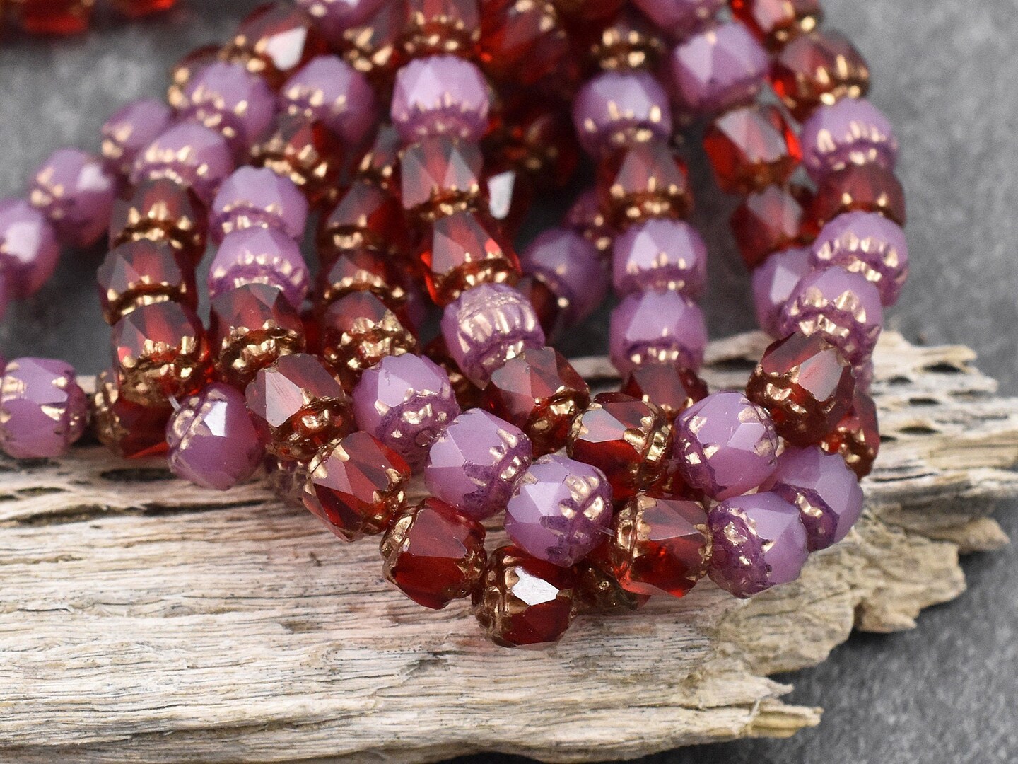 *20* 6mm Bronze Washed Mixed Pink Opal and Ruby Red Fire Polished ...