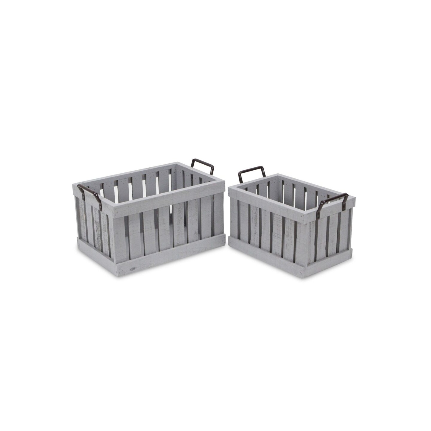 Contemporary Home Living Set of 2 Gray Slat Handmade Storage Crates ...