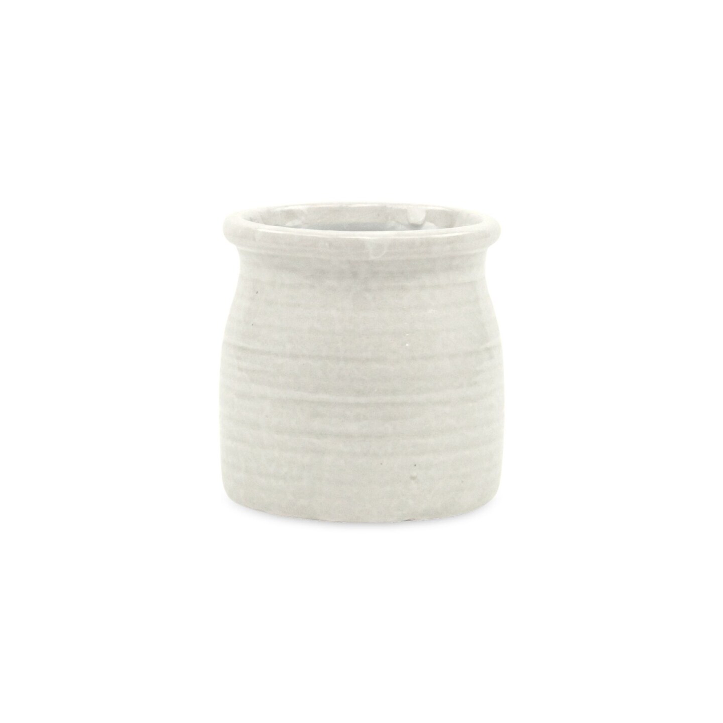 Contemporary Home Living 4" White Round Ripple Ceramic Curved Planter ...