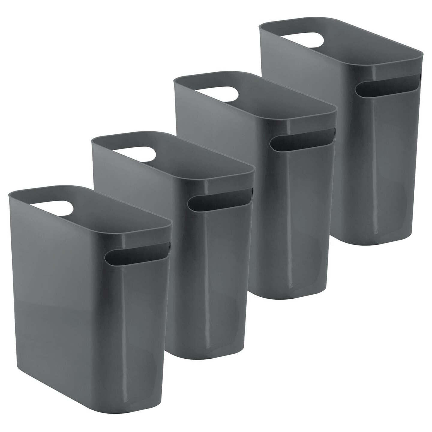 mDesign Slim Plastic Small Trash Can Wastebasket, Handles, 4 Pack ...