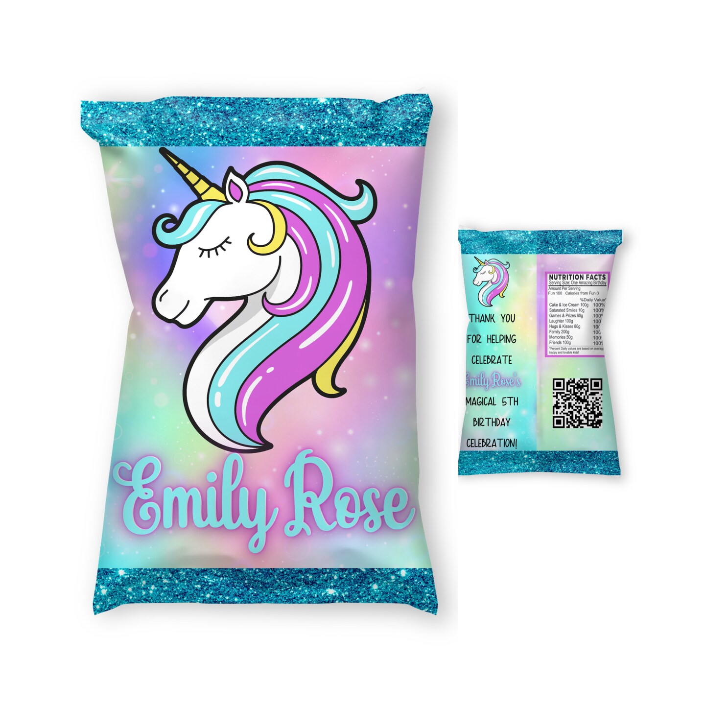 Personalized Chip Bag Labels, Custom Unicorn Party Supplies For Girls ...