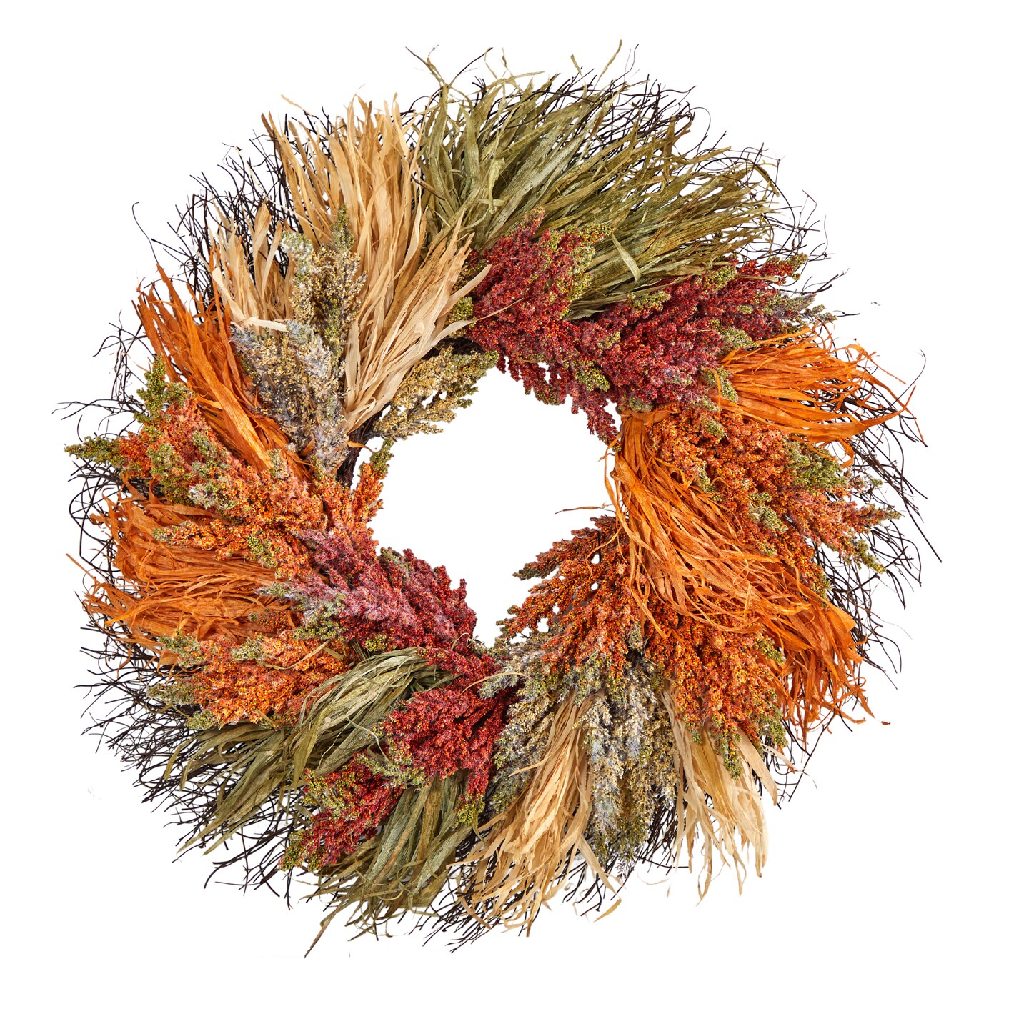 Nearly Natural Sorghum Artificial Fall Harvest Wreath, 26-Inch | Michaels