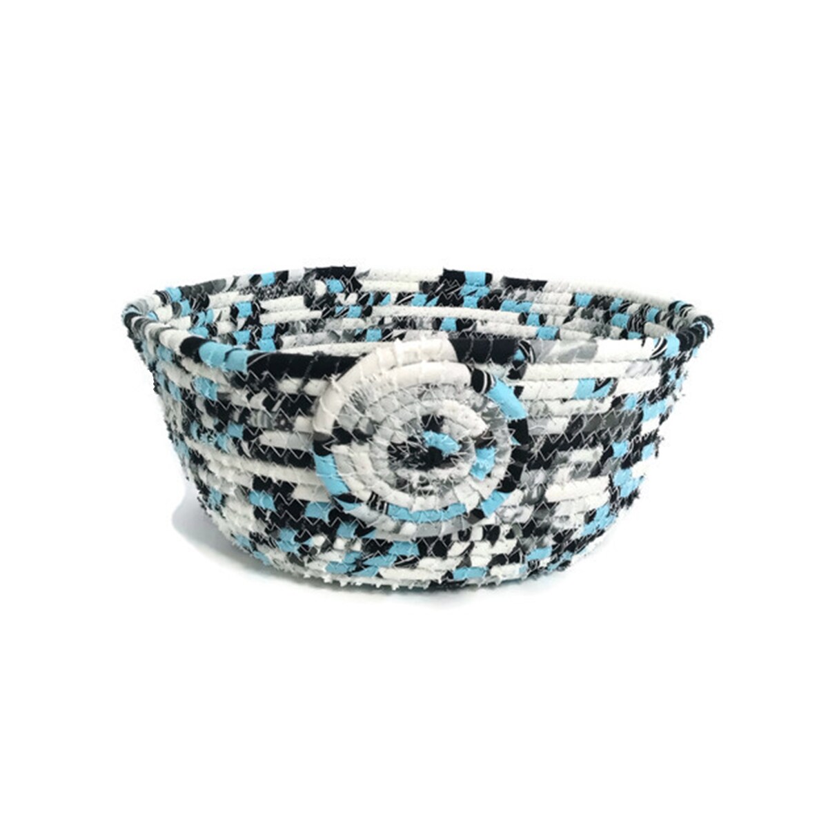 Black, white, turquoise cotton fabric coil basket storage. Upcycled ...