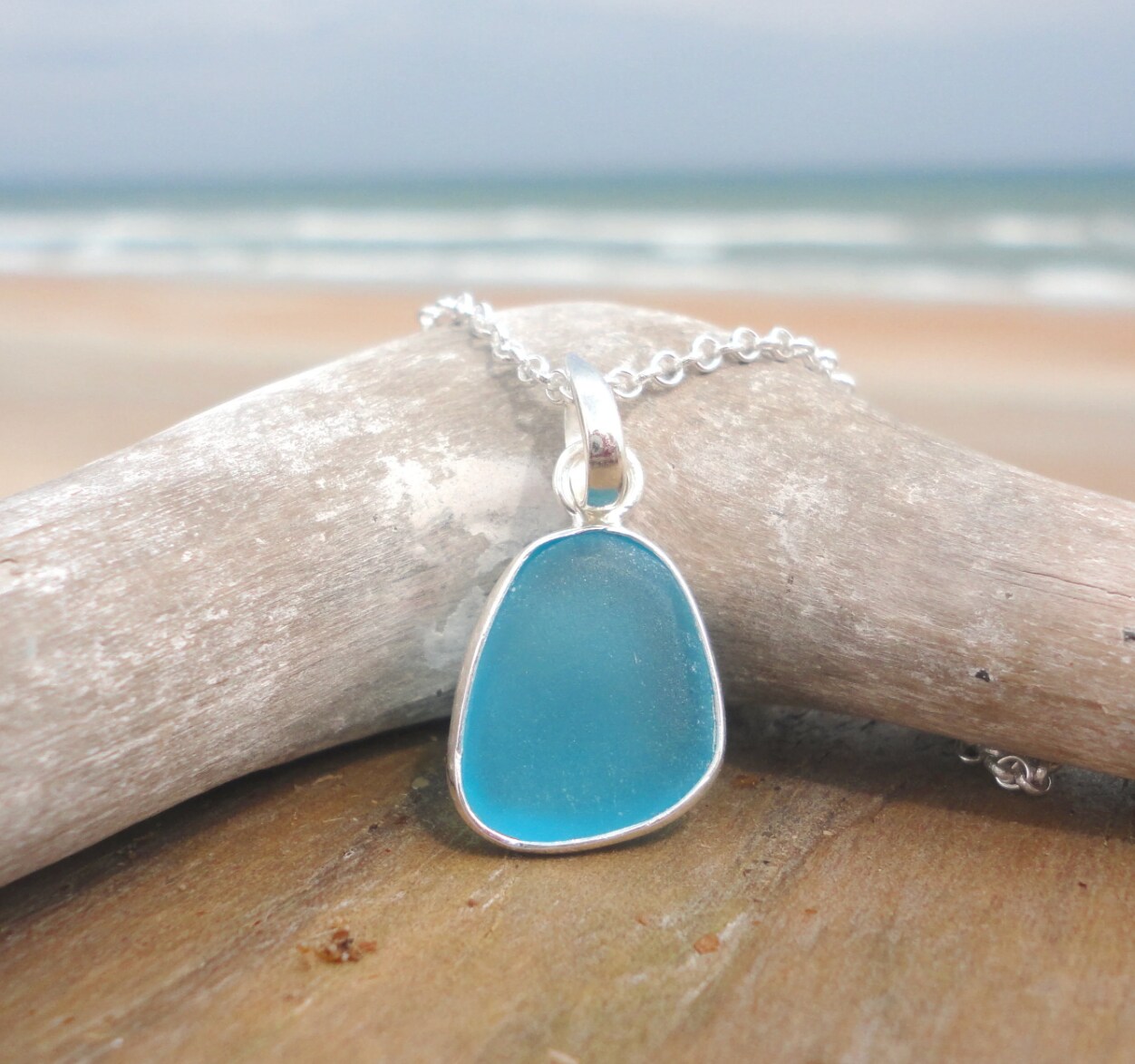 Wire Wrapped Sea Glass Necklace Gift for Beach Lover Sterling Silver ...