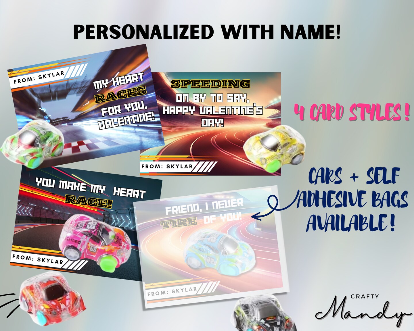 Race Car Valentines - Kids Valentine Cards - Personalized Photo Name ...