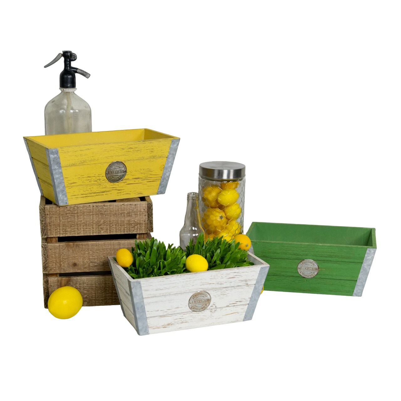 Creative Design Set of 3 Green and White Antique Lemonade Planters 11. ...